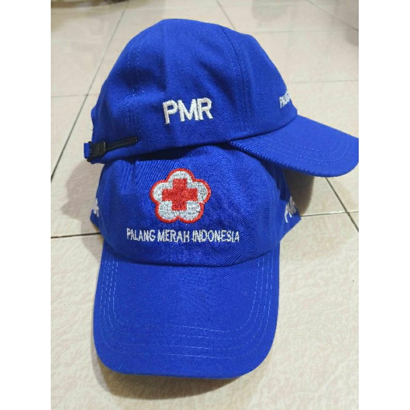Jual topi logo depan PMI dan logo samping PMR biru | Shopee Indonesia