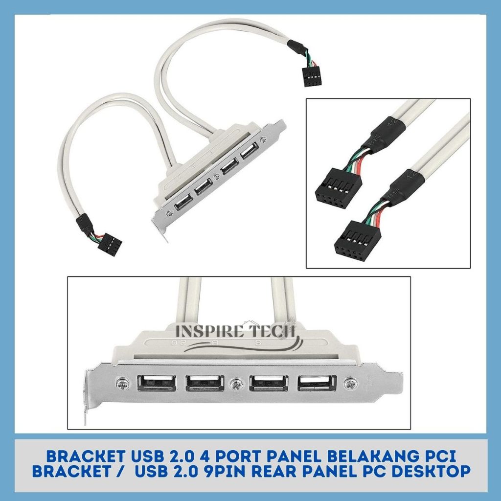 Jual BRACKET USB 2.0 4 Port Panel Belakang PCI Bracket / USB 2.0 9PIN ...