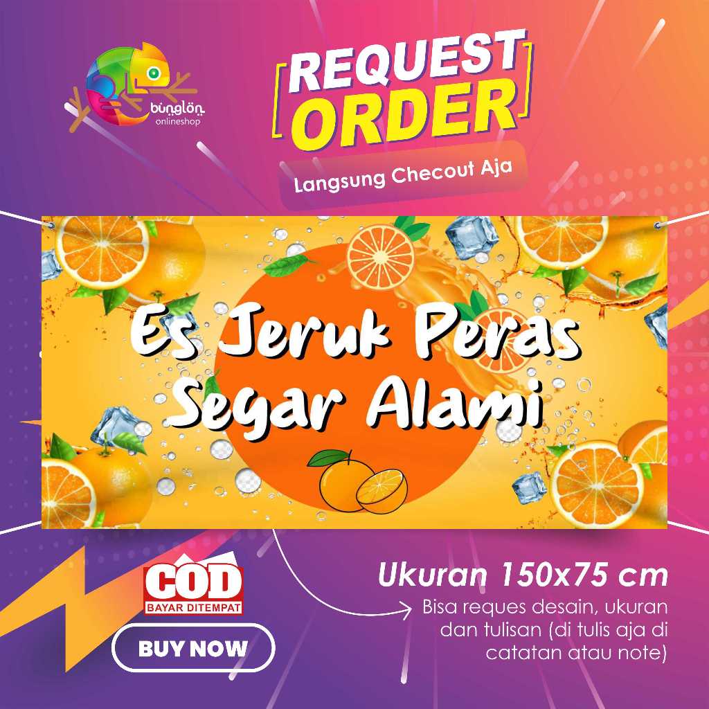 Jual Spanduk Banner 150x75 Es Jeruk Peras Segar Custom Desain | Shopee ...