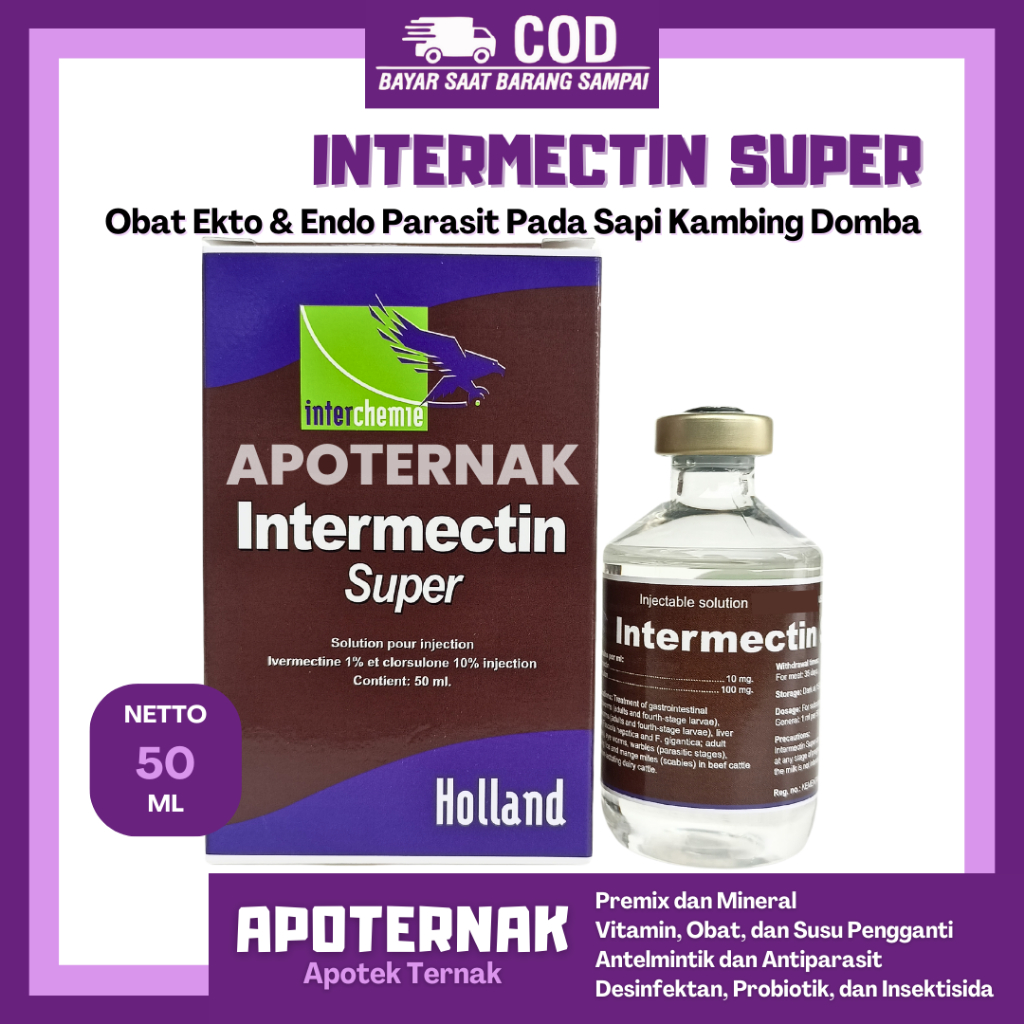 Jual INTERMECTIN SUPER 50 mL - Obat Parasit Ekto dan Endo Parasit Hewan Sapi Kambing Domba Like ...