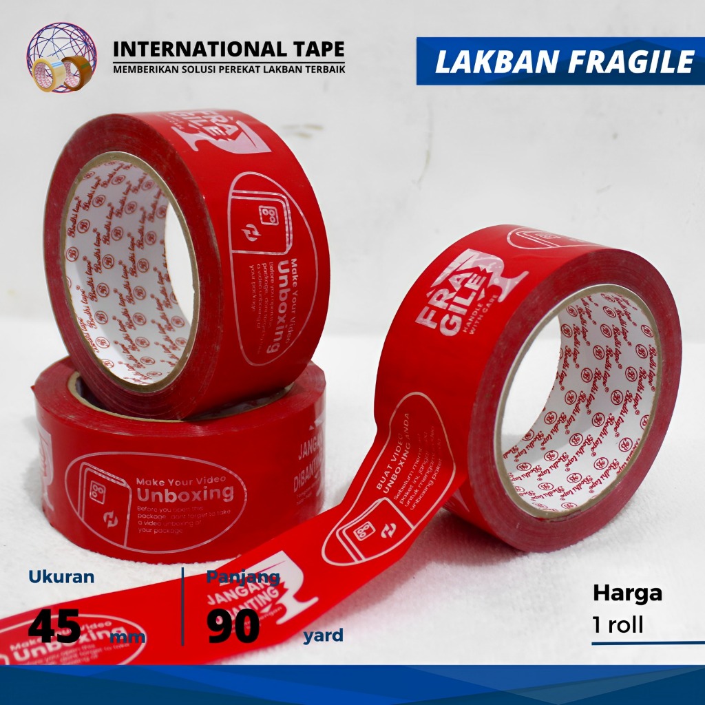 Jual LAKBAN FRAGILE UNBOXING 45MM X 90YARD BODHI TAPE"PER ROLL" | Shopee Indonesia