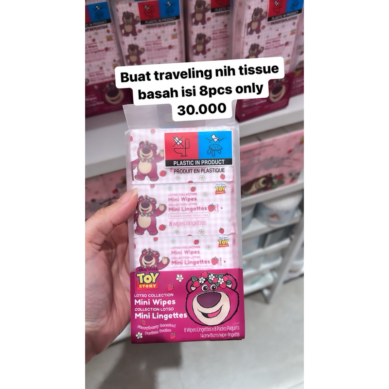 Jual Tissue basah Mini Travelling Lotso wangi Stawberry Miniso x Sanrio ...