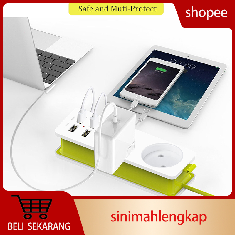 Jual Portable Stop Kontak Travel - 4 USB Port - Kabel 1,5 Meter ...