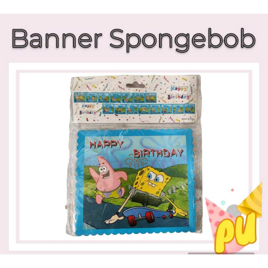 Jual Banner SPONGEBOB SQUAREPANTS Happy Birthday Kotak / Bunting Flag ...
