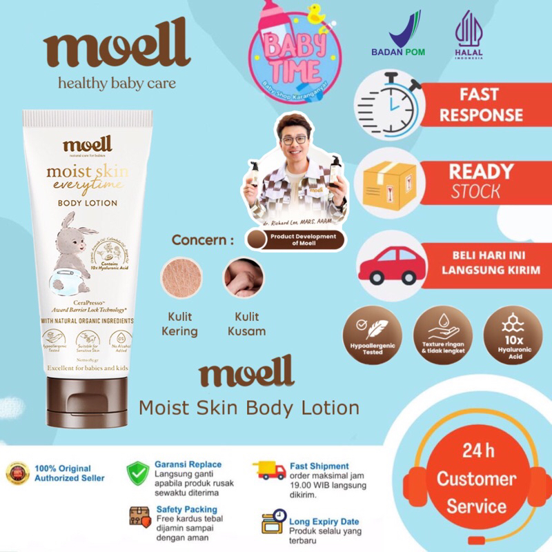 Jual Moell Moist Skin Everytime 185gr / body lotion moel bayi / natural ...