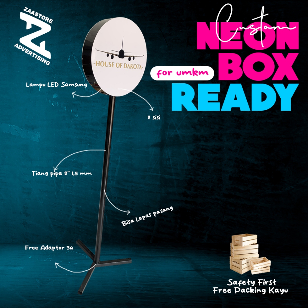 Jual Neon Box size 40 cm + tiang 1,5 M Untuk UMKM | Shopee Indonesia