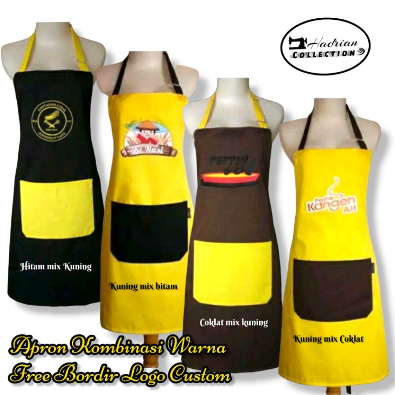 Jual Celemek Apron Kombinasi Warna Custom Free Bordir Logo dan Polos ...