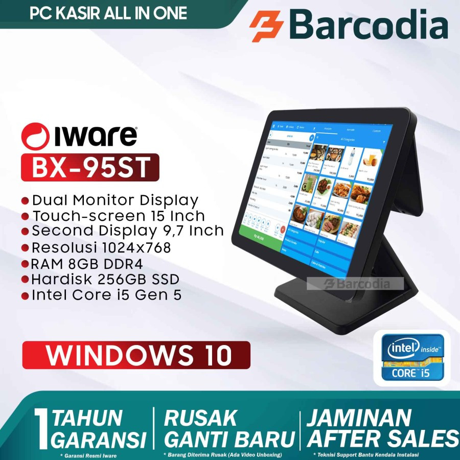 Jual POS Windows Iware BX-95ST Mesin Kasir Core i5 Dual Display Touchscreen | Shopee Indonesia