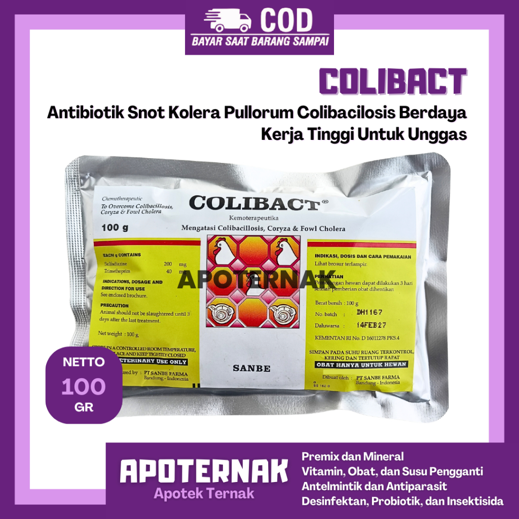 Jual COLIBACT Serbuk 100 gram - Antibiotik Snot Kolera Pullorum ...