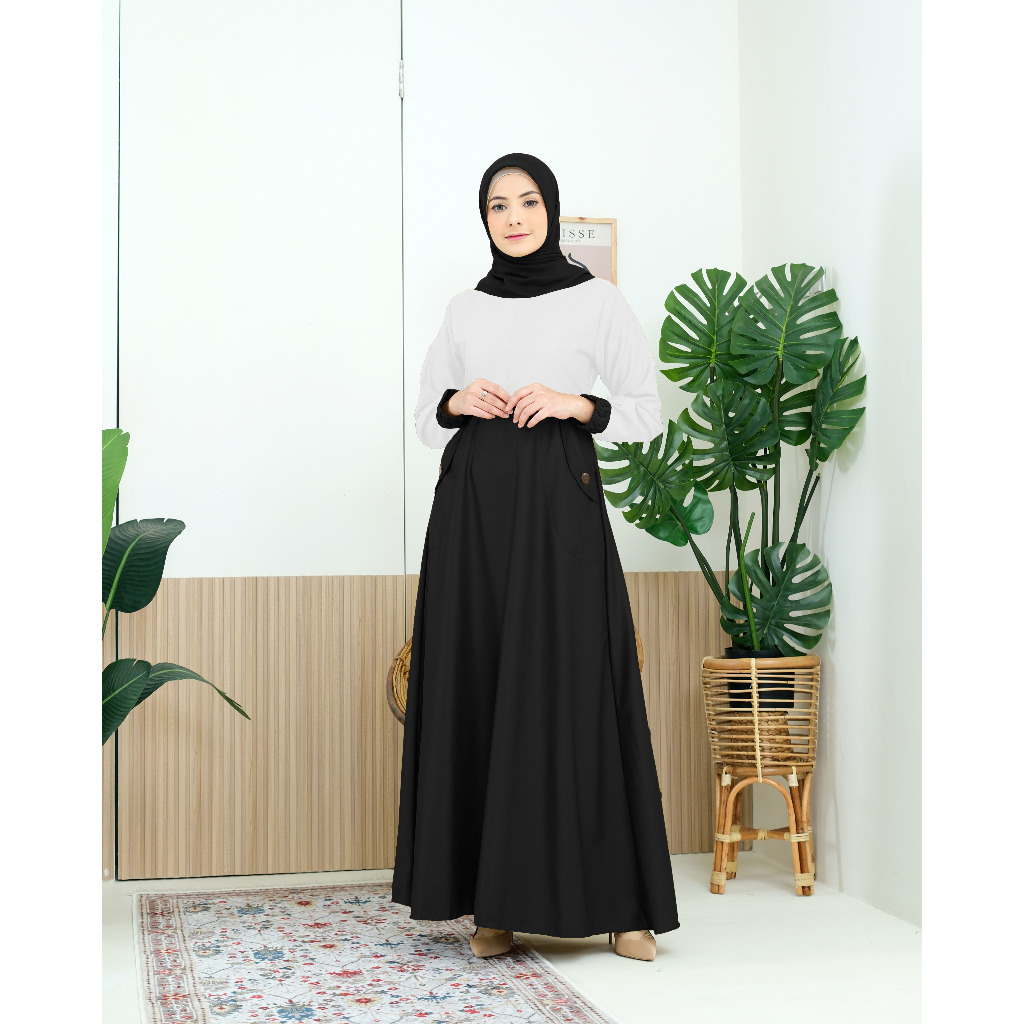 Jual Shamara Gamis Kombinasi Hitam Putih Seragam Guru PNS PDH Bahan ...