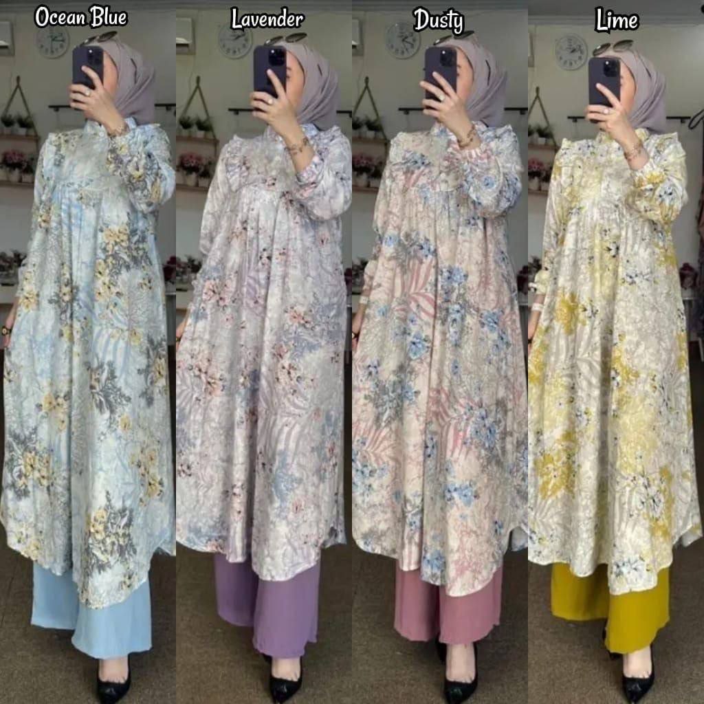 Jual LAIKA ONE SET LONG TUNIK BAHAN RAYON MOTIF FULL KANCING DEPAN ...
