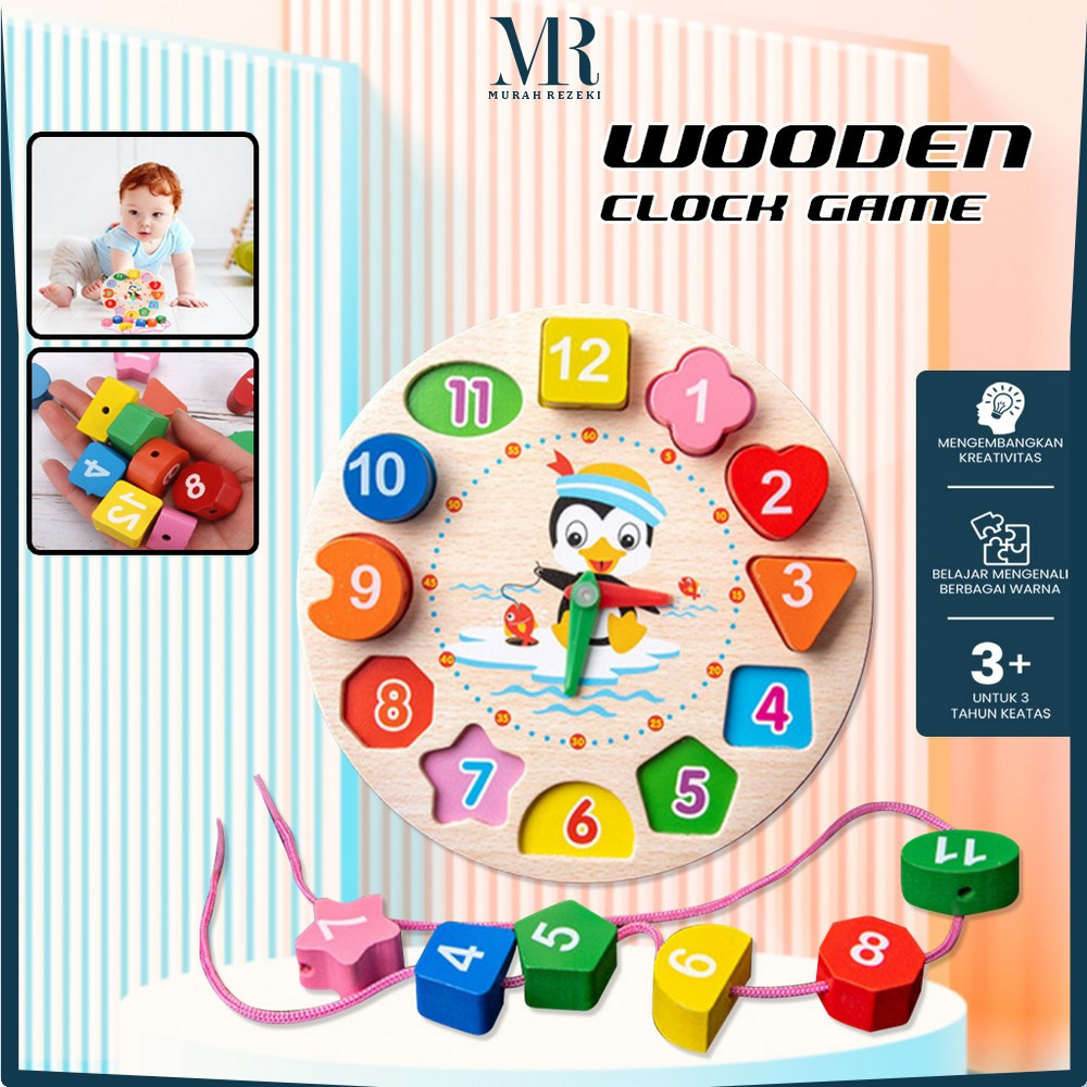 Jual Mainan Kayu Anak Puzzle Jam Kayu Motif Penguin Wooden Clock Game ...