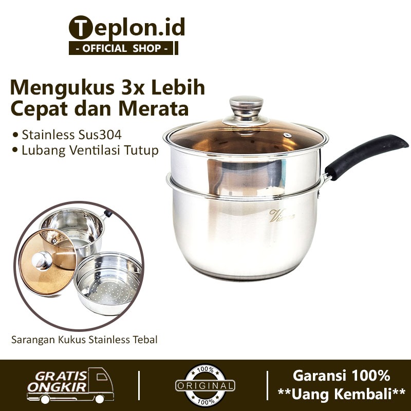 Jual Vienna Panci Kukusan Stainless + Tutup Kaca | Dandang Kukus Steamer | Shopee Indonesia