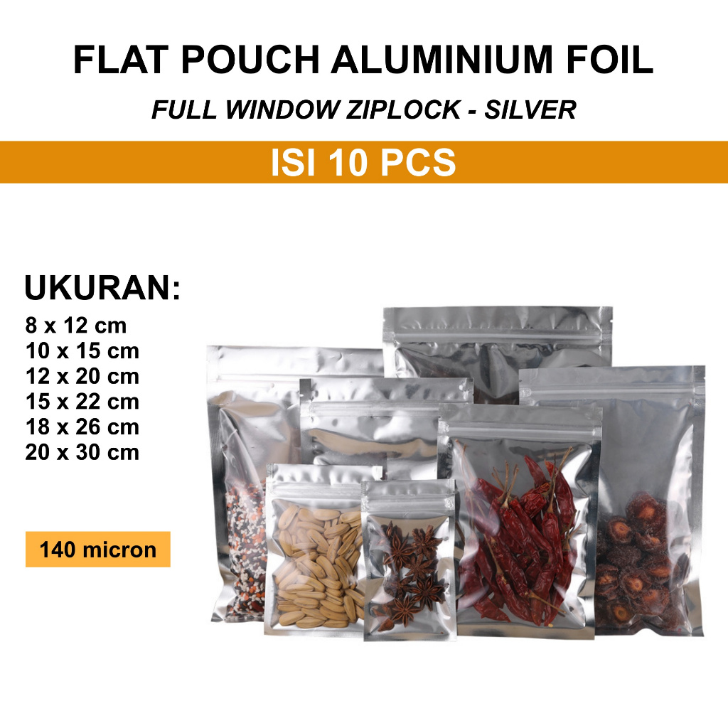 Jual aiGooTan - (ISI 10) FLAT POUCH ALUMINIUM FULL WINDOW ZIPLOCK ...