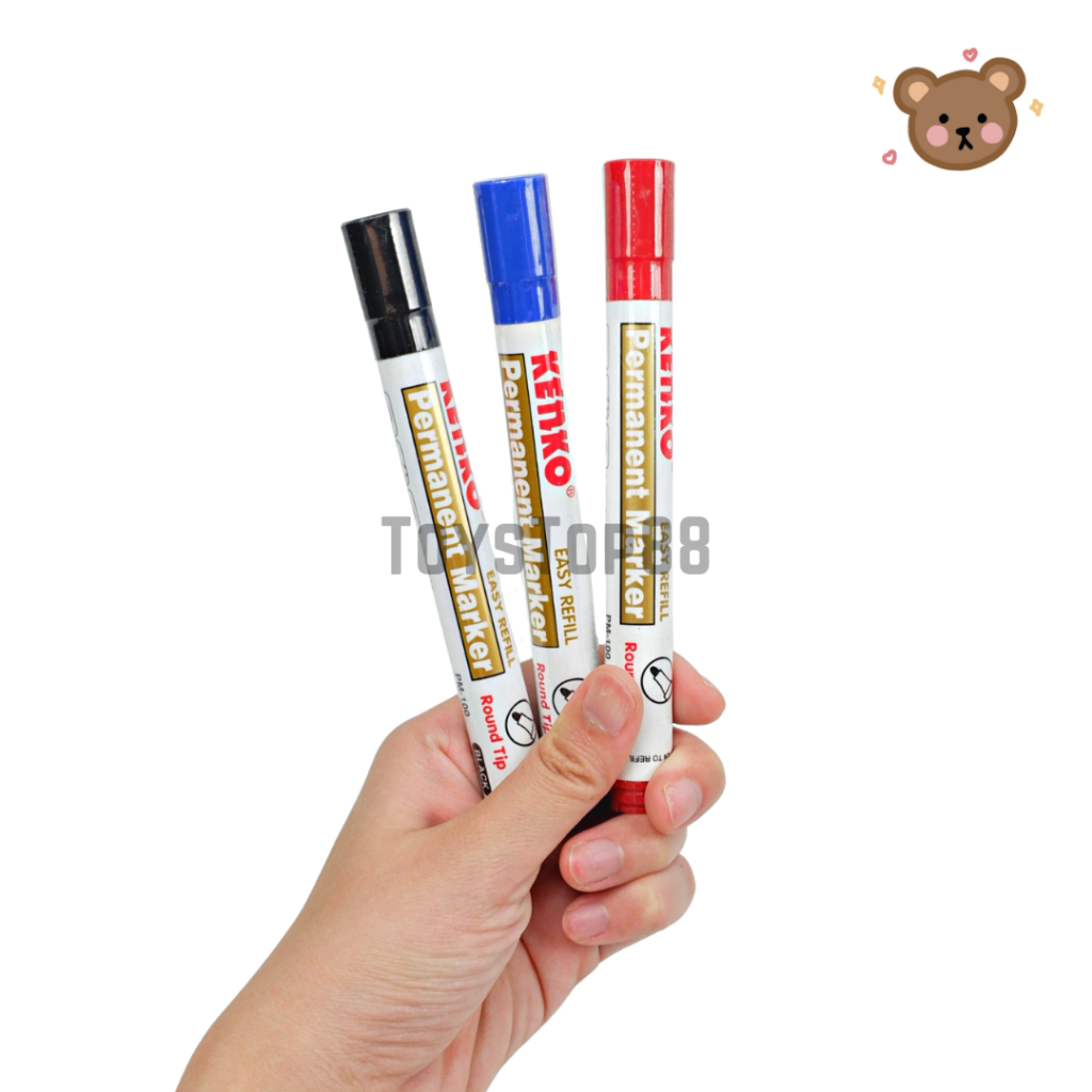 Jual Kenko Permanent Marker PM-100 Hitam Biru Merah - Spidol Permanen ...
