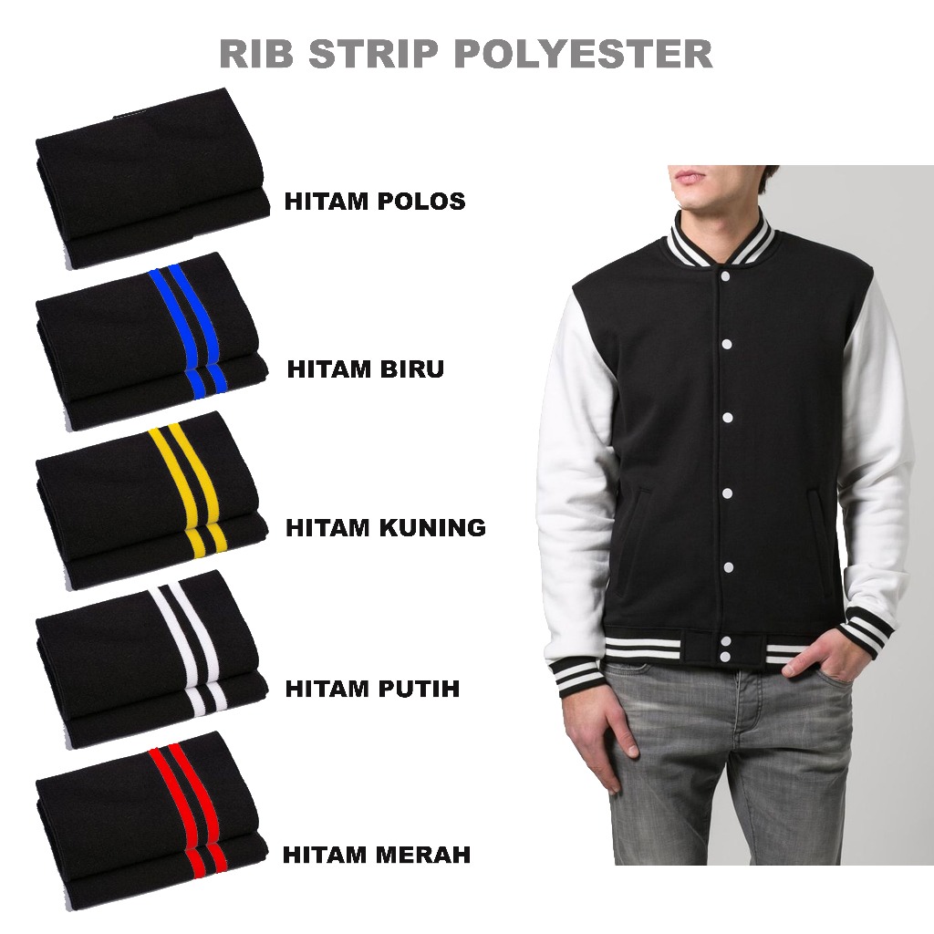 Jual Kain Rib/Bur warna dasar hitam strip polos manset jaket polyester ...