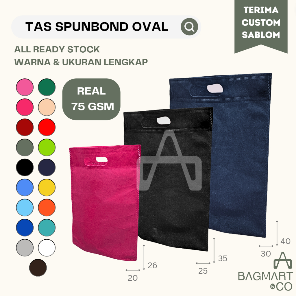 Jual Tas Spunbond Polos Oval Goodie Bag Hajatan Hadiah Kantong Kain ...
