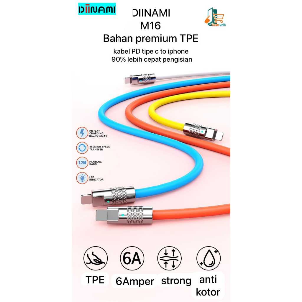 Jual DIINAMI M16 CABLE KABEL DATA IPHONE TYPE-C TO LIGHTNING 20W UP 27W ...