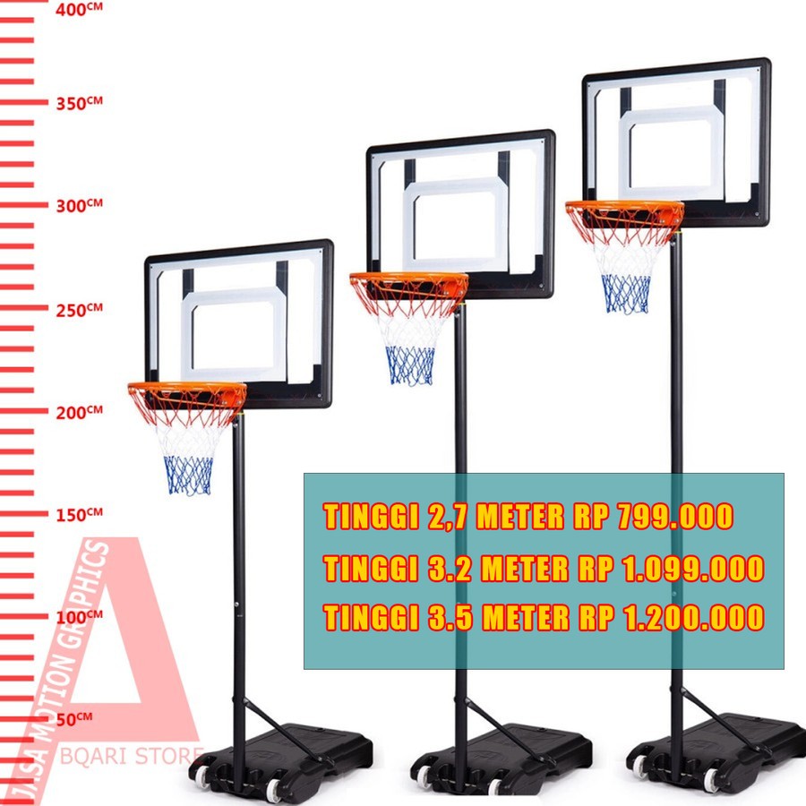 Jual Ring basket portable 3 meter / tiang basket plus papan pantul ...
