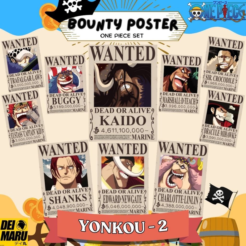 Jual Poster Bounty Wanted One Piece Crew Straw Hat Pirate Luffy set ...