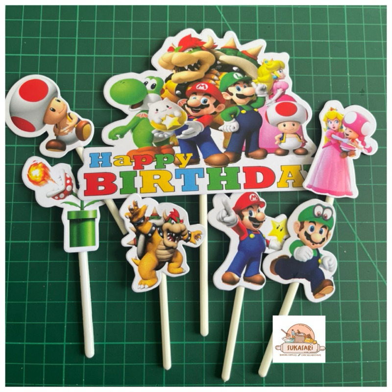 Jual Tusuk Character Mario Bros cake topper Hbd paper | Shopee Indonesia