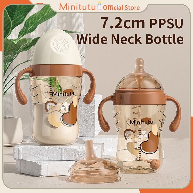 Jual Minitutu 7.2cm Botol Susu Bayi Leher Lebar PPSU 300ml Anti jatuh dengan pegangan Bebas BPA ...