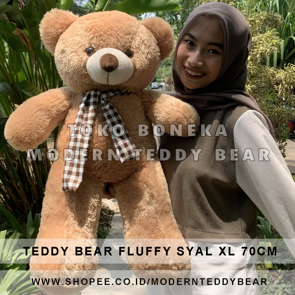 Jual BONEKA BERUANG TEDDY BEAR FLUFFY SYAL JUMBO XL 70 CM untuk kado ...
