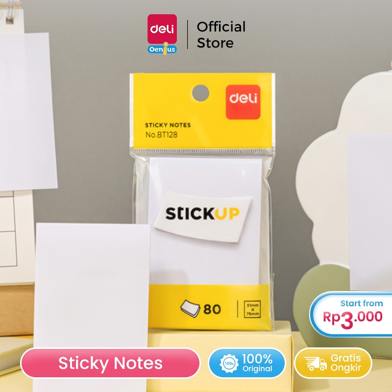 Jual Deli Memo Tempel / Sticky Notes 80 Lembar Warna Putih BT1XX ...