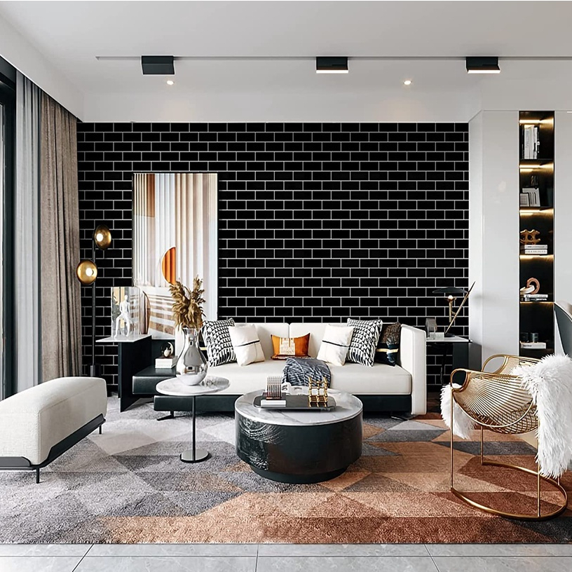 Jual Wallpaper Dinding Bata Putih Lis Hitam 3D 45cm x 10m | Shopee ...