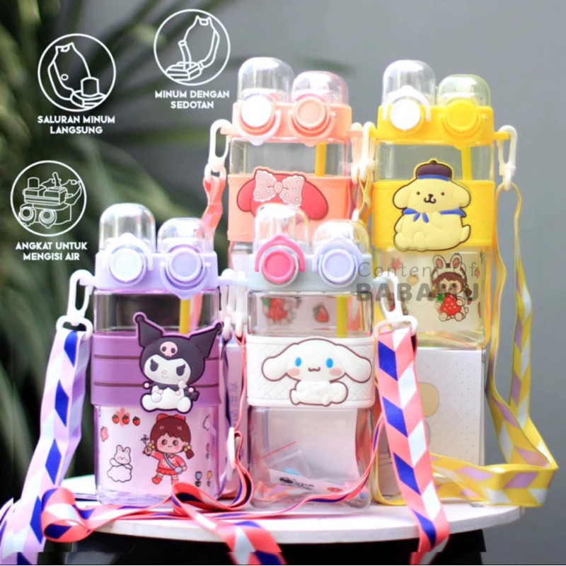 Jual Botol Minum Tali Anak 580 ml Kotak Transparant Dua Sisi Karakter ...