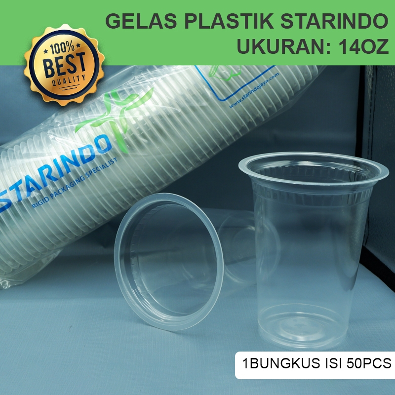 Jual Gelas Plastik Starindo Ukuran 14oz Bening Model Datar Isi 50pcs ...