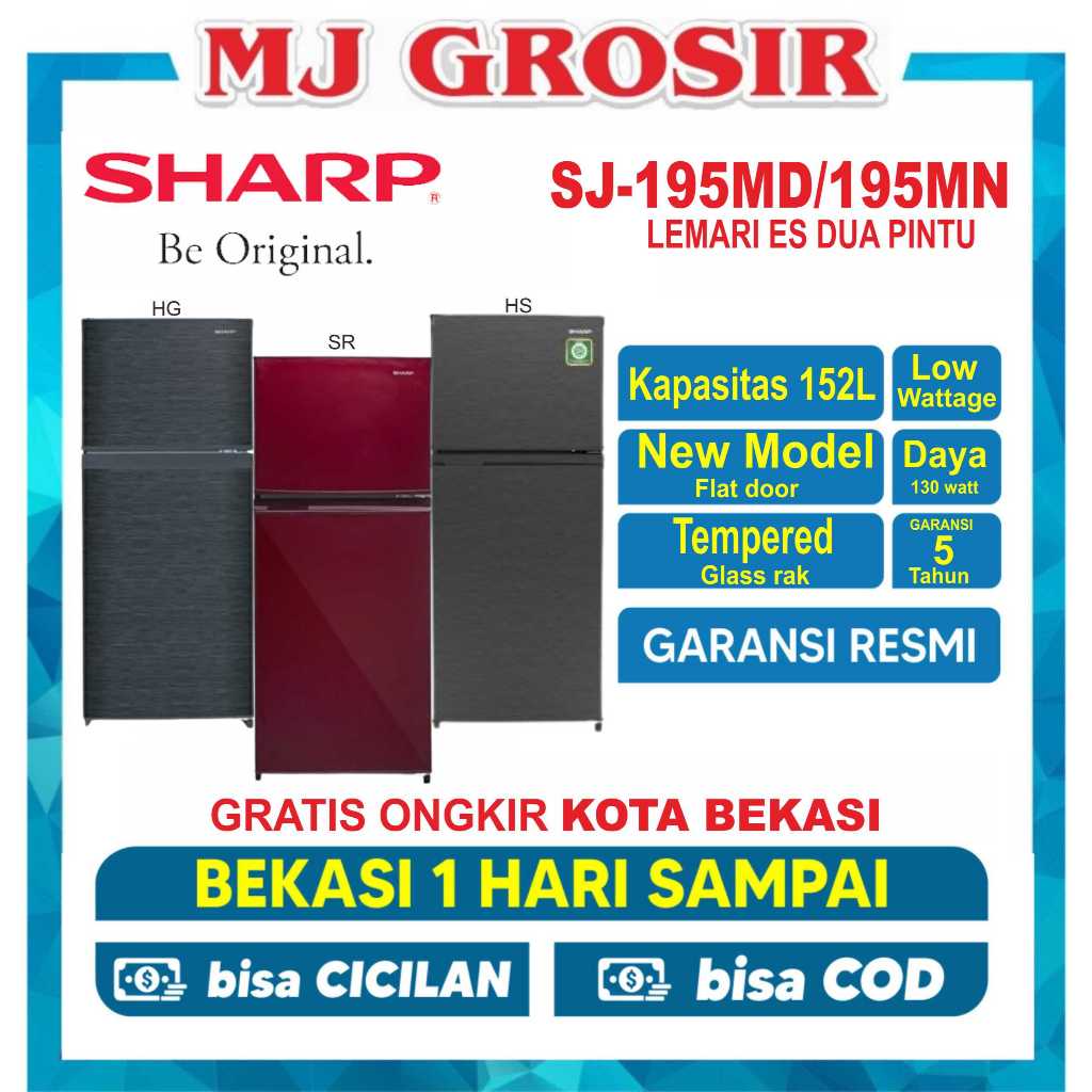 Jual KULKAS SHARP SJ 195 MD / 195 MN LEMARI ES 2 PINTU SJ195MD SJ 195MD ...