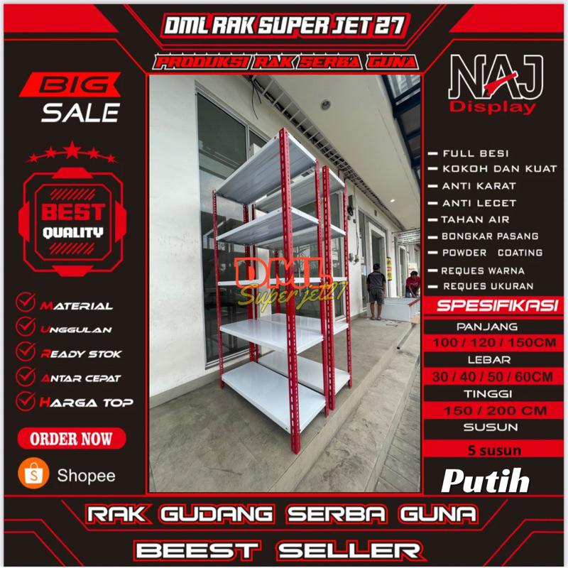 Jual Rak siku besi PxLxT 100x40x200 5 susun Rak kuat 100kg pilih varian ...