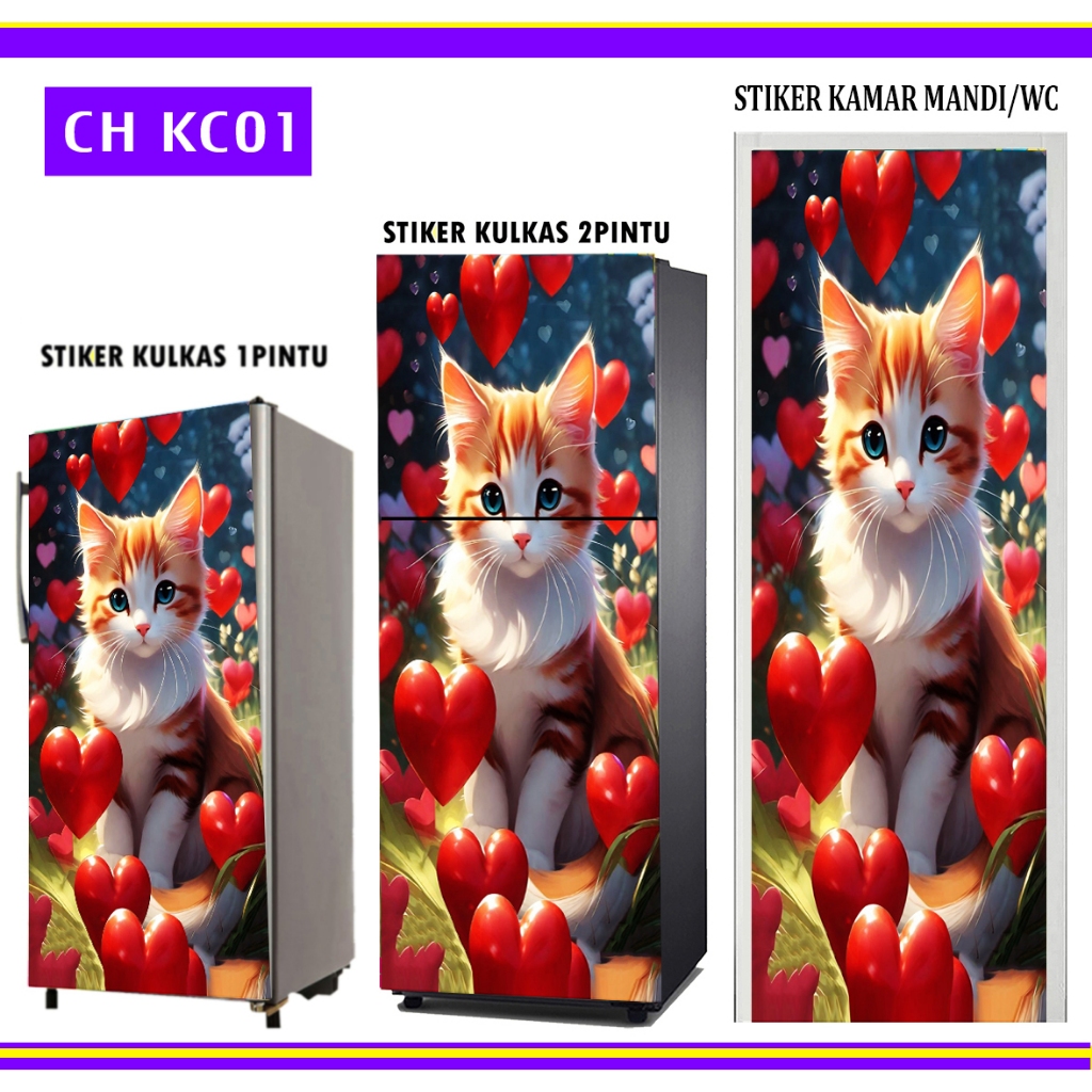 Jual STIKER KULKAS, STIKER PINTU WC MOTIF KUCING CANTIK Kode CH KC01 | Shopee Indonesia