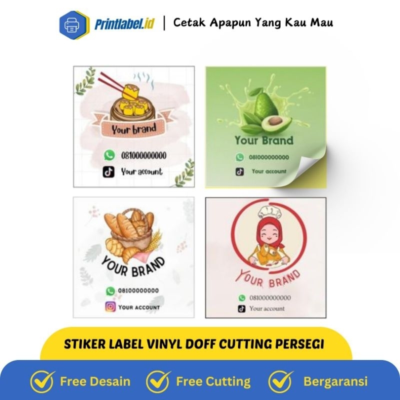 Jual Label Stiker Kemasan Makanan Nama Toko Anti Air Laminasi Doff ...