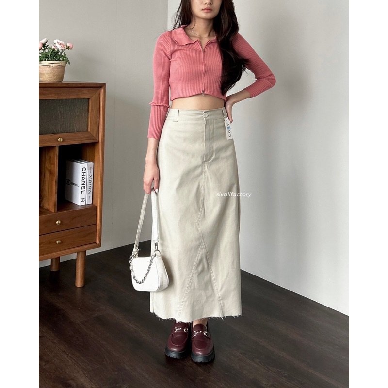 Jual SIVALI Rome Skirt - Rok Cotton Chinos Wanita Pocket Long Skirt ...