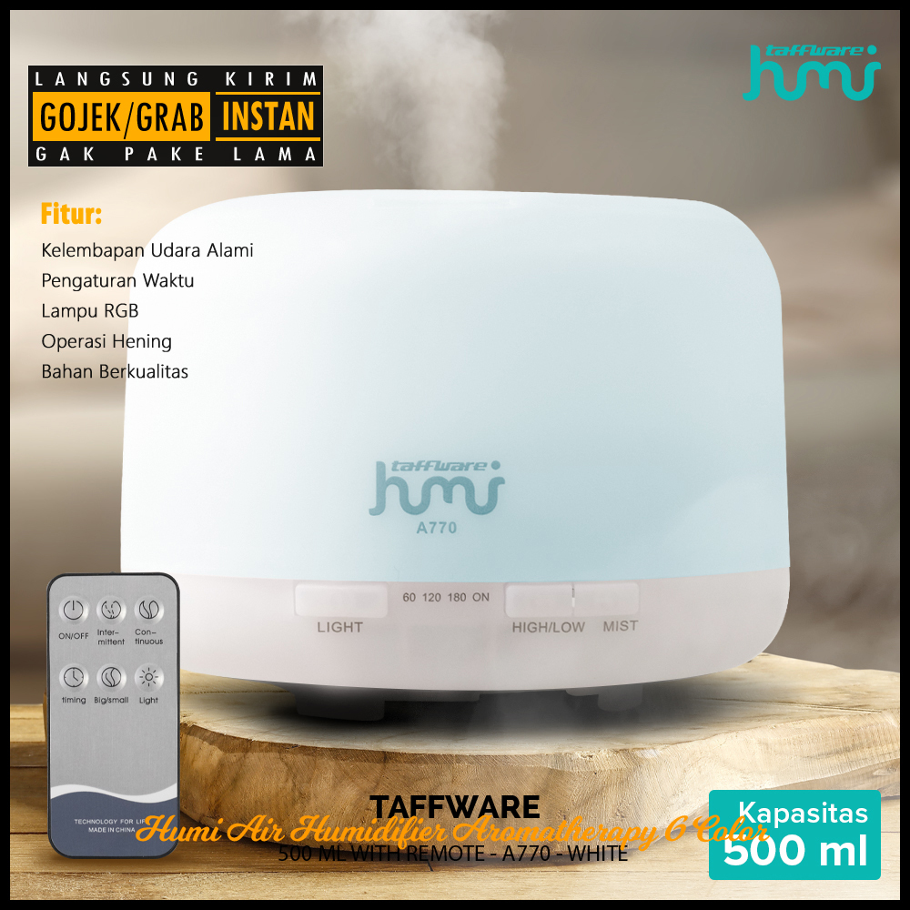 Jual Taffware HUMI Air Humidifier Aromatherapy 7 Color 500 ml With ...