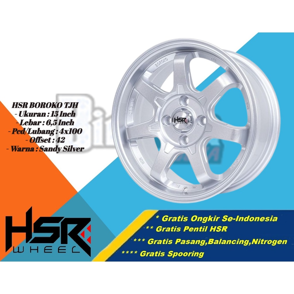 Jual Velg Mobil Ring 15 HSR BOROKO TJH R15 Lebar 6,5 Hole 4X100 ET42 Silver | Birawa JOgja ...