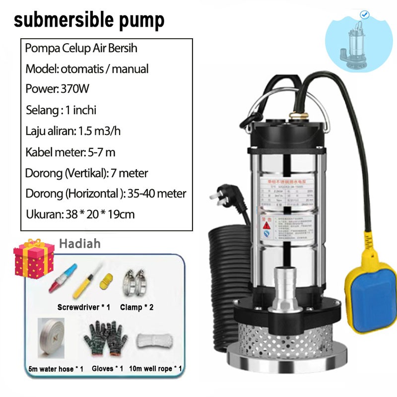 Jual Pompa Celup Air Kotor Otomatis 370Watt Stainless Steel sewage pump ...