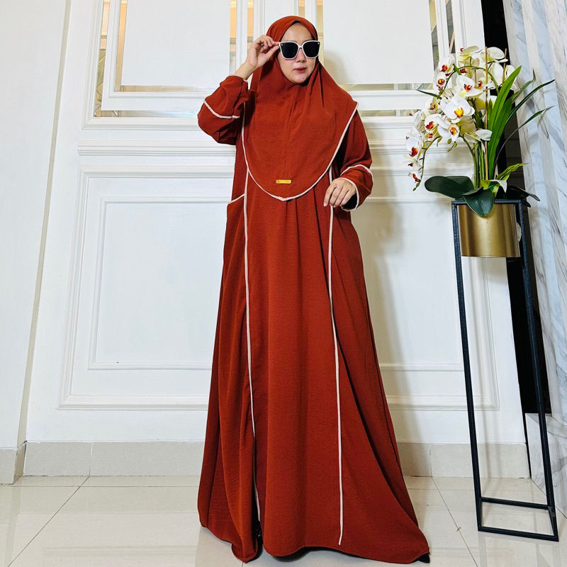 Jual Maryam Set Khimar Bergo Bahan Crinkle Airflow Dress Gamis Abaya Wanita Busui Simple ...