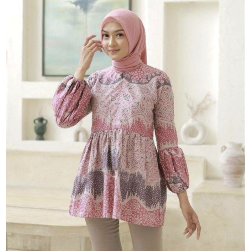Jual Blouse Medina - Baju Batik Atasan Kancing Depan Model Lengan Balon ...