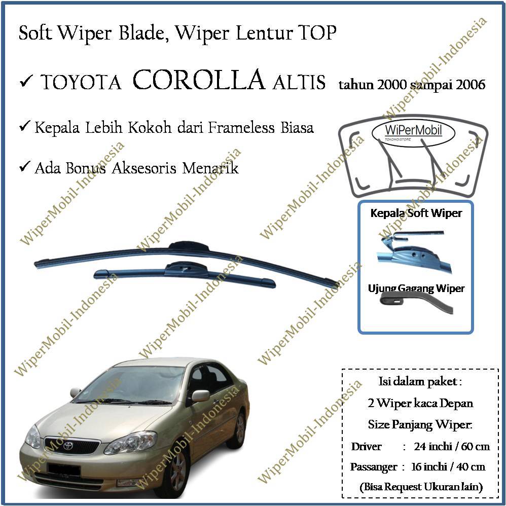 Jual Soft Wiper Blade Kaca Mobil Toyota Corolla Altis tahun 2000 2001 ...
