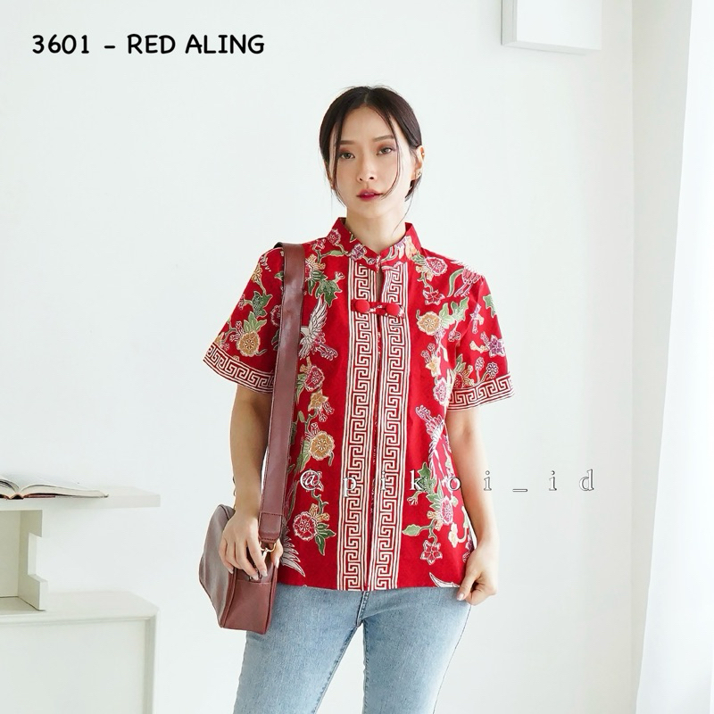 Jual Atasan Cheongsam Batik Merah CNY / Baju Congsam Qipao Sincia Katun ...