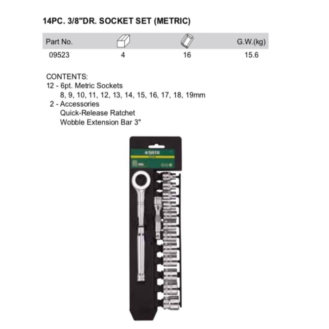 Jual Unik SATA 14 Pc. 3/8DR. Socket Set Metric 09523 Limited | Shopee ...