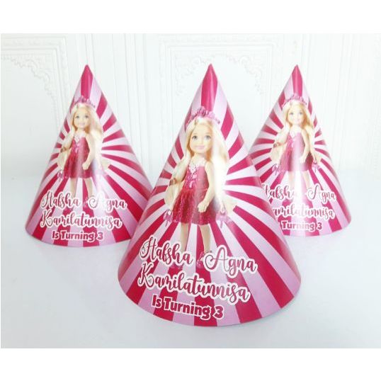 Jual topi kerucut barbie / topi ultah barbie / topi kerucut custom ...