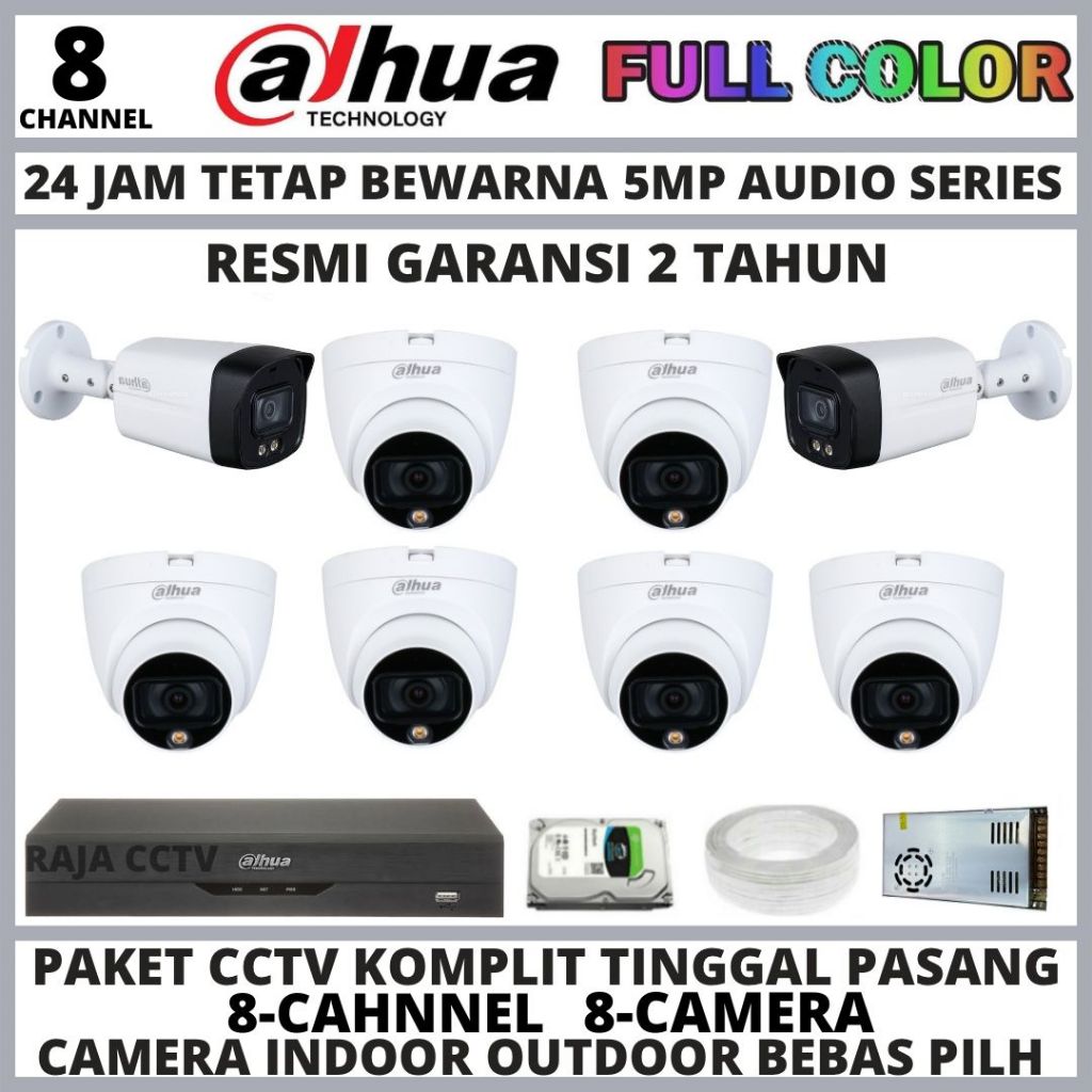Jual PAKET CCTV DAHUA 5MP COLORVU COLORFUL 8 CHANNEL 8 CAMERA TURBO HD ...