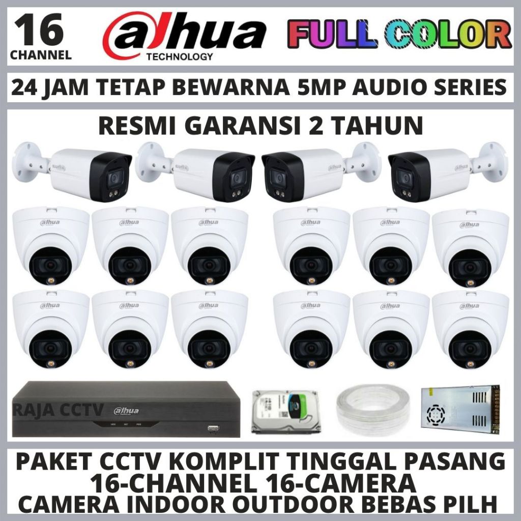 Jual PAKET CCTV DAHUA 5MP COLORVU COLORFUL 16 CHANNEL 16 CAMERA TURBO ...