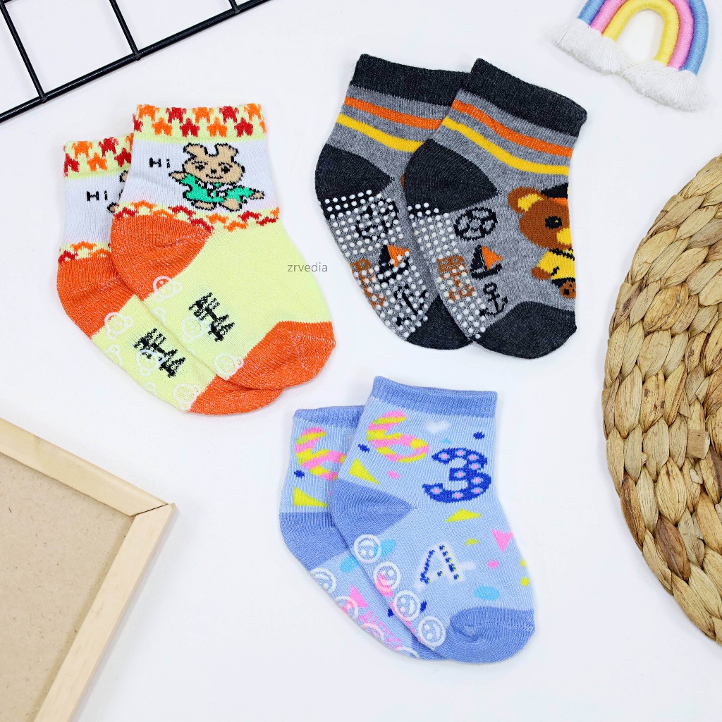Jual (ISI 3-12 PCS) Kaos Kaki Bintik Karakter Bayi 0-12 Bulan / SNI ...
