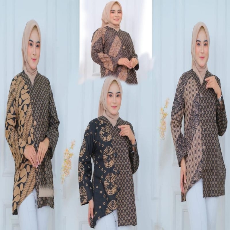 Jual Blus Batik Kombinasi Lengan Panjang - Joglo Batik | Shopee Indonesia