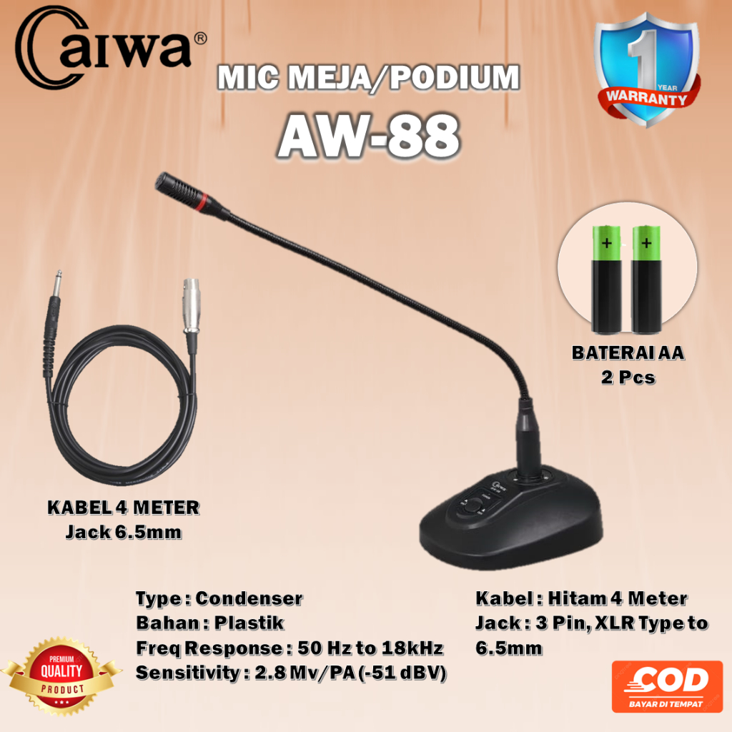 Jual CAIWA MICROPHONE MEJA AW-88 Microphone Rapat/Ruang Rapat/Mimbar ...